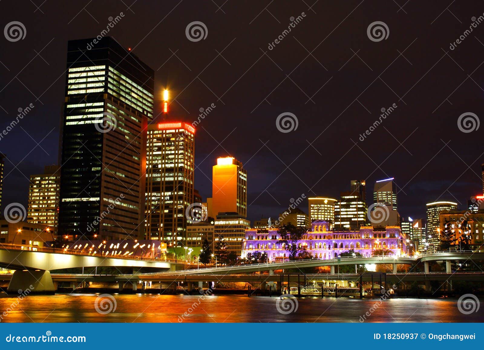 Brisbane City at Night stock image. Image of skyline - 18250937