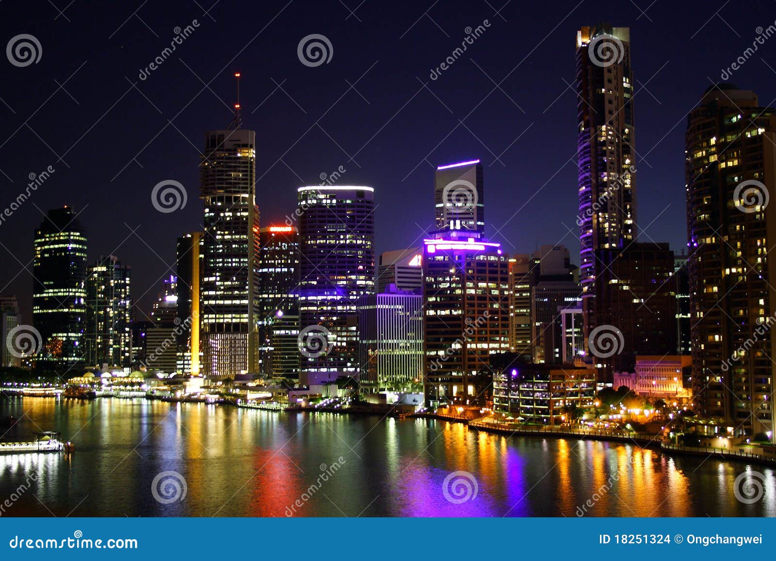 Brisbane City at Night stock photo. Image of riverbank - 18251324