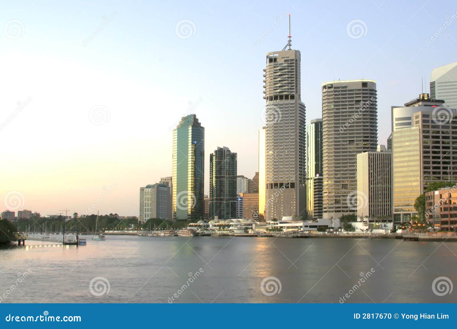 Brisbane City Skyline at Dawn Stock Photo - Image of buildings, dawn ...