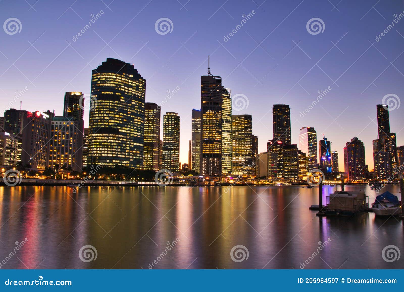 Brisbane Skyline at dawn stock image. Image of ferris - 205984597