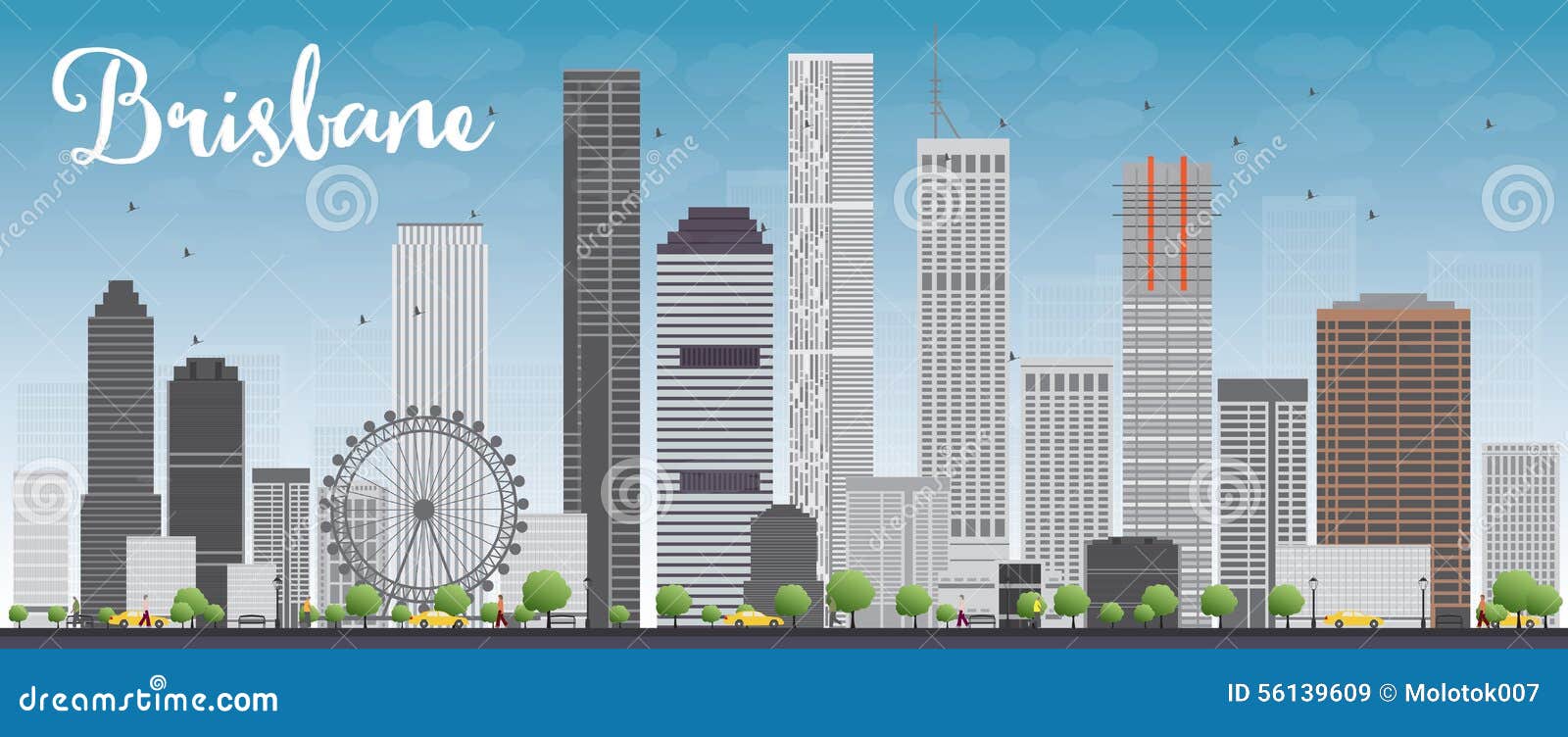 Brisbane Skyline And Landmarks Silhouette Cartoon Vector ...