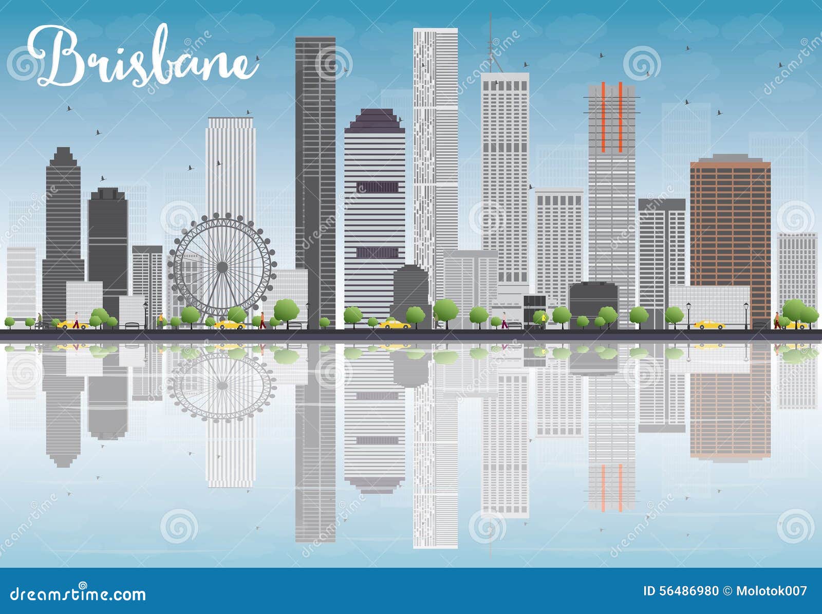 Brisbane Skyline And Landmarks Silhouette Cartoon Vector ...