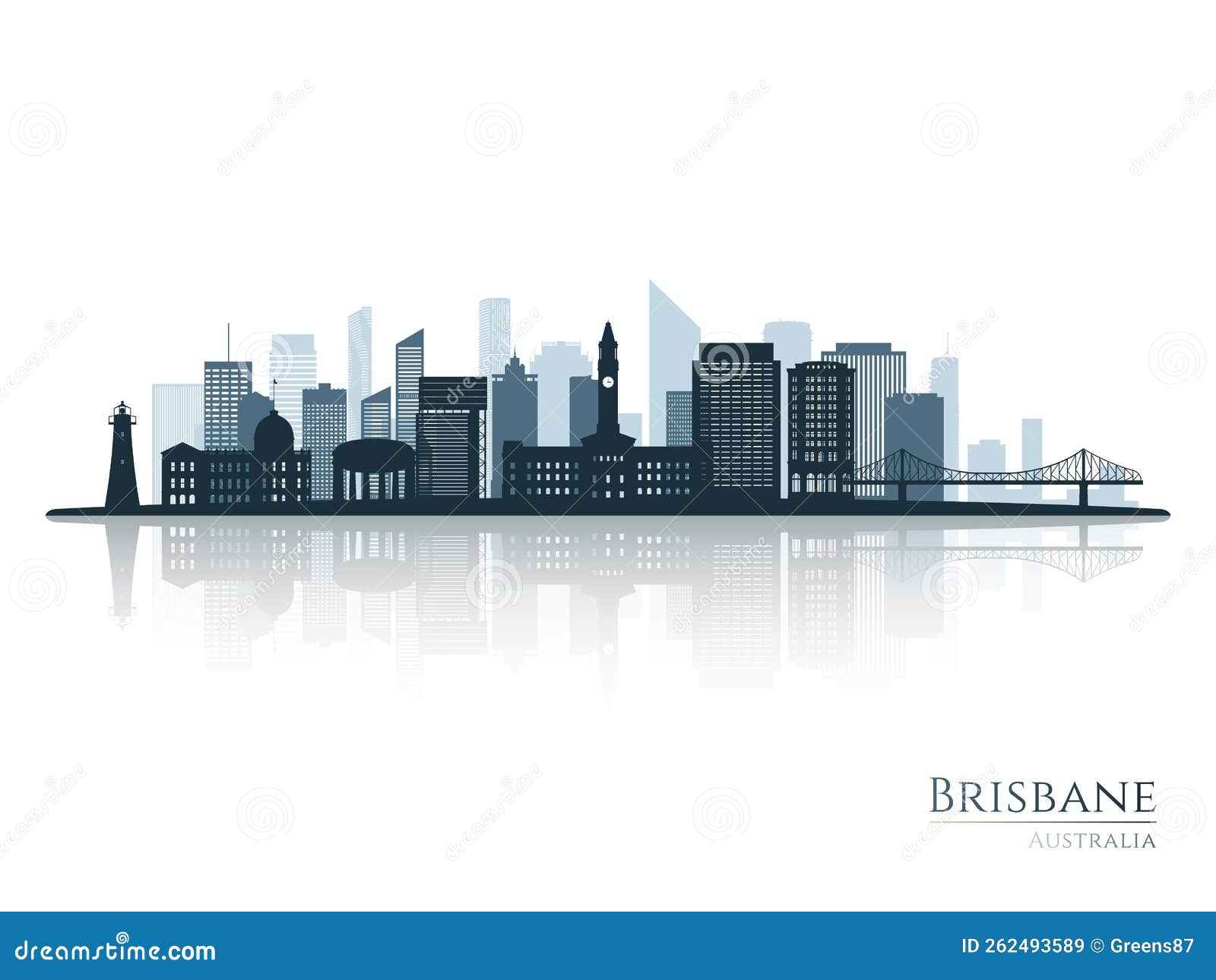Brisbane Skyline Silhouette With Reflection. Cartoon Vector ...