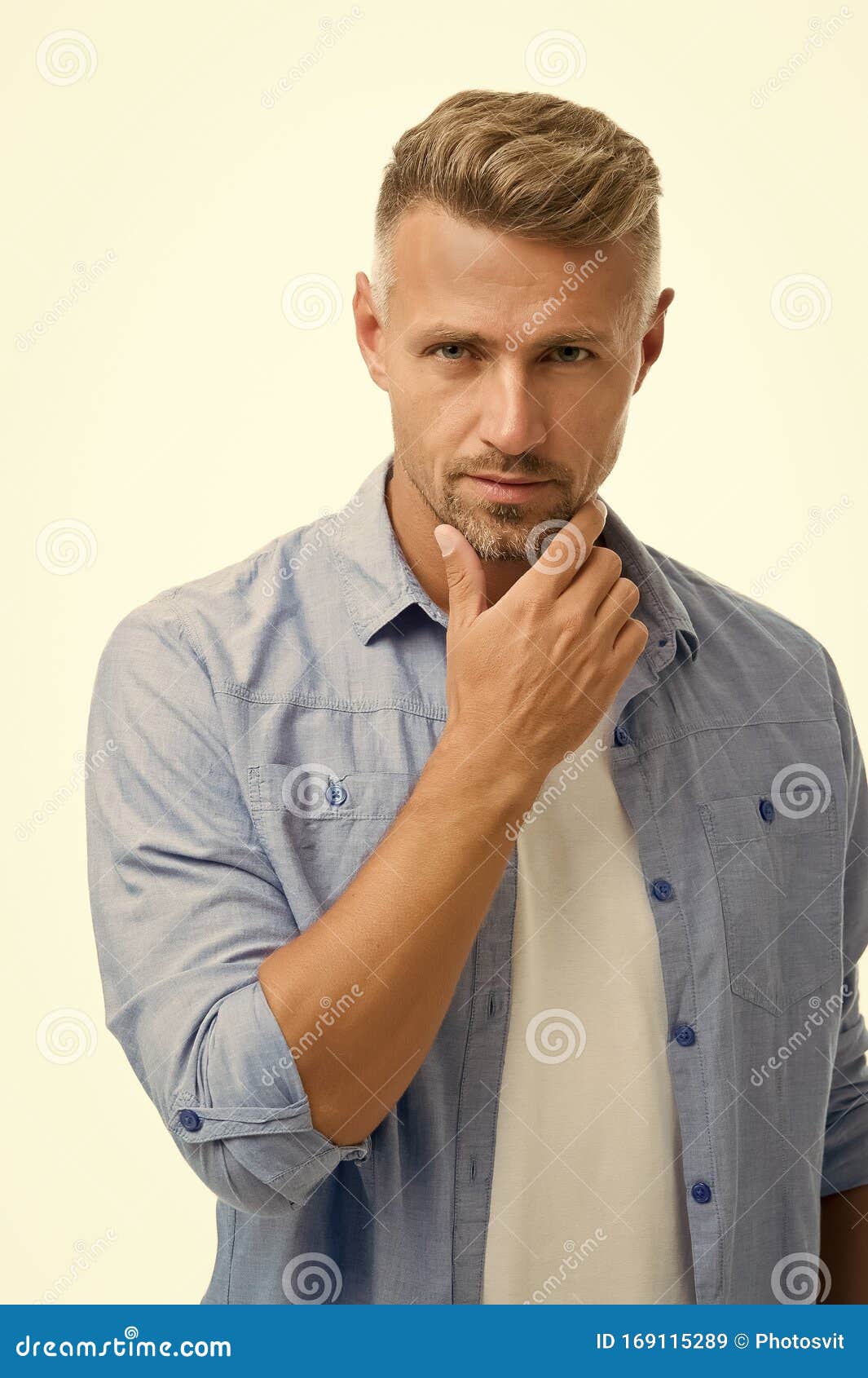 Bristle Trimming Handsome Man Something On His Mind Thoughtful Face