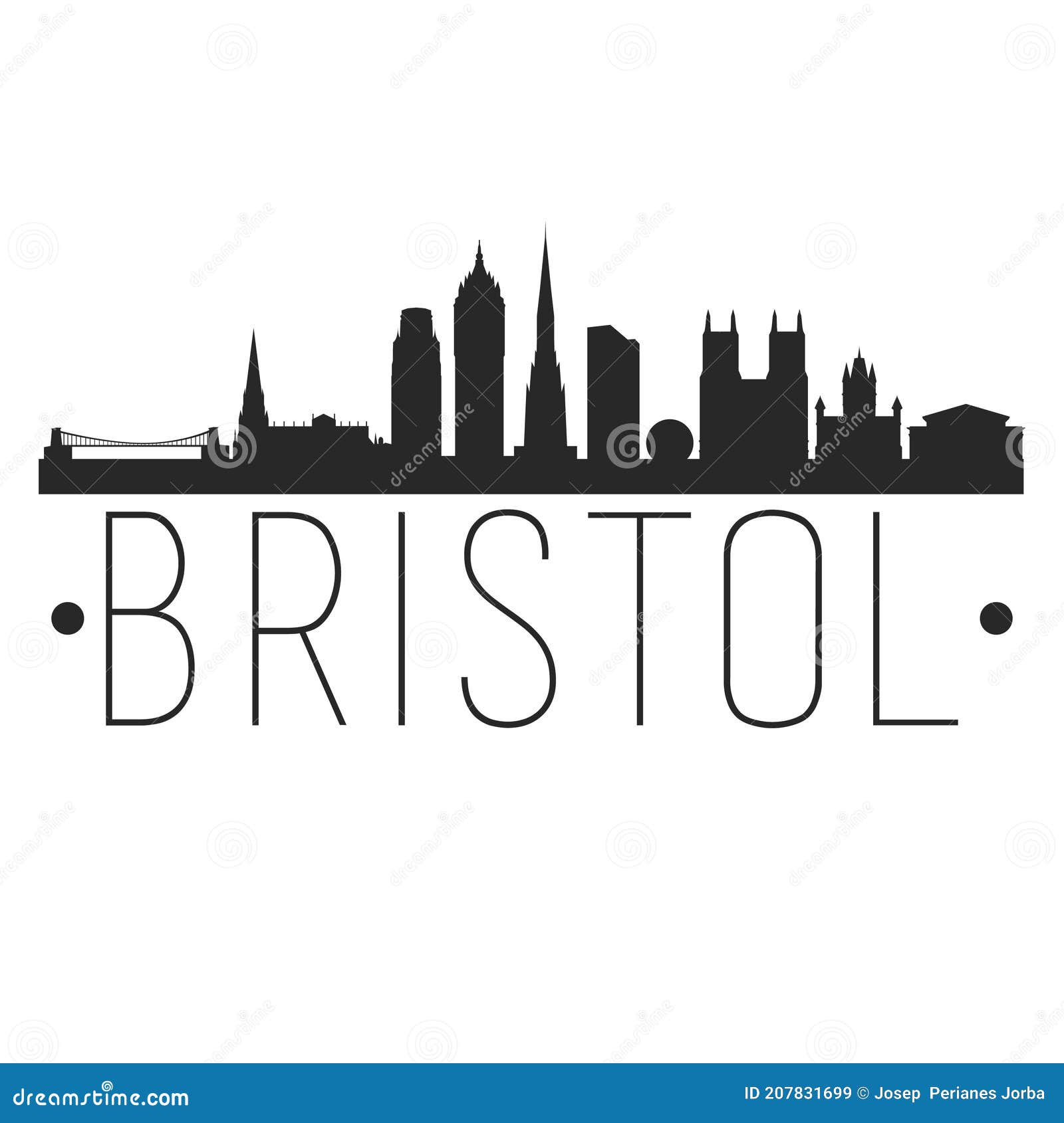 Bristol England City Skyline Silhouette Black Background Cartoon Vector ...