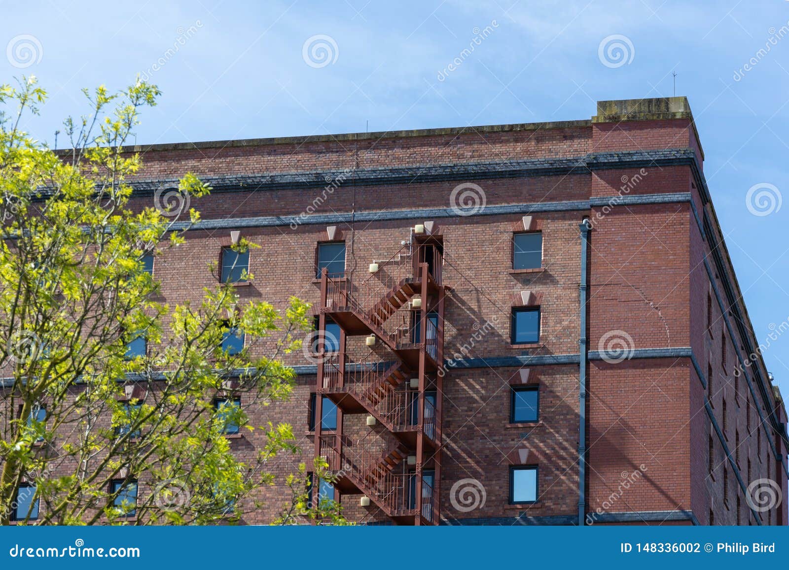 Old Brick Mill Building, Waterfall, River, On Bright Sunny Day ...