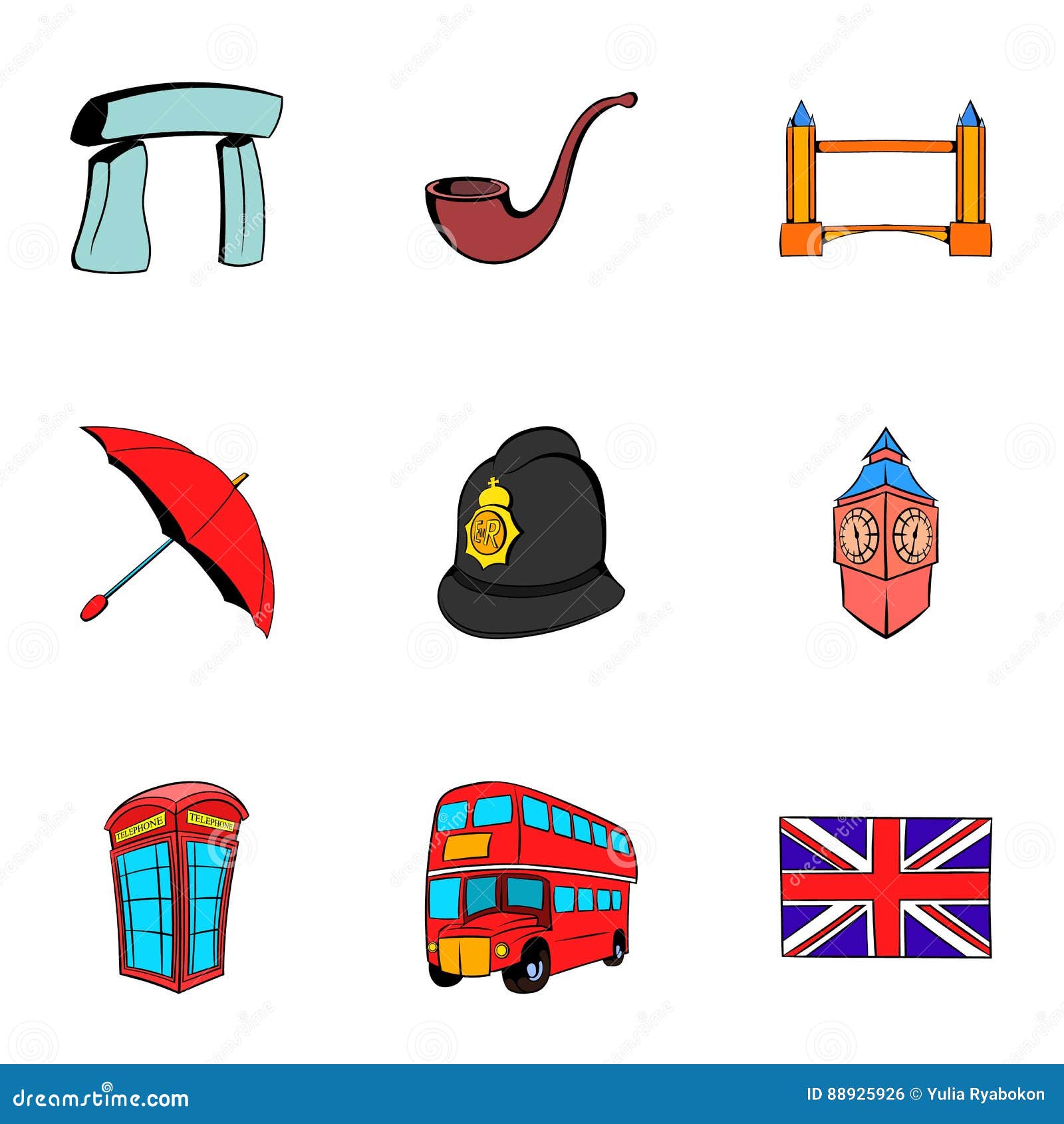 Britain Icons Set, Cartoon Style Stock Vector - Illustration of crown ...