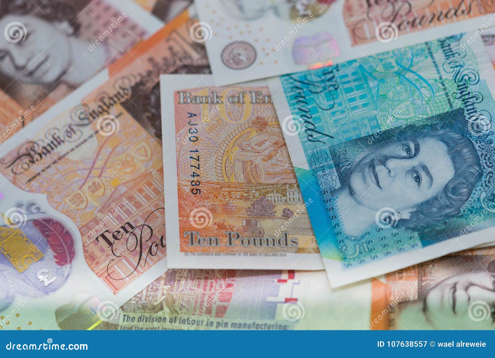 British Bancknotes Close Up, Including 5 Pounds Note, 10 Pounds Notes ...