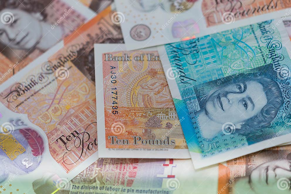 British Bancknotes Close Up, Including 5 Pounds Note, 10 Pounds Notes ...
