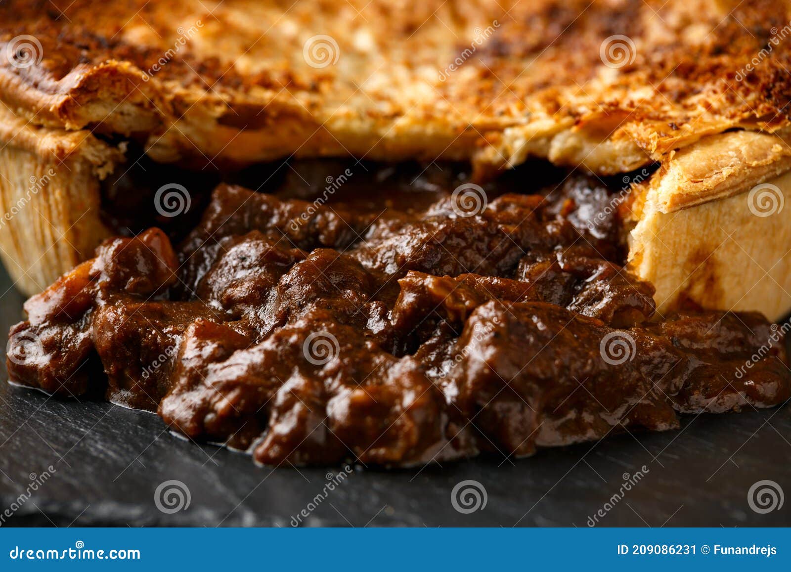 British Beef Steak Pie with Onion, Wine Gravy on Rustic Stone Board ...