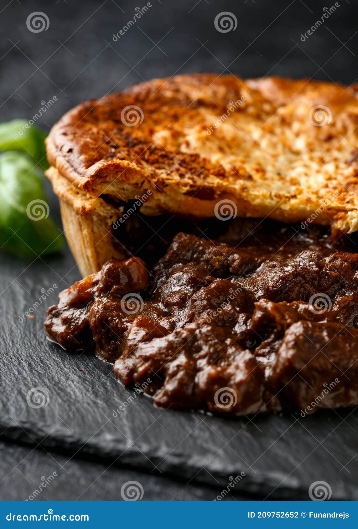 British Beef Steak Pie with Onion, Wine Gravy on Rustic Stone Board ...