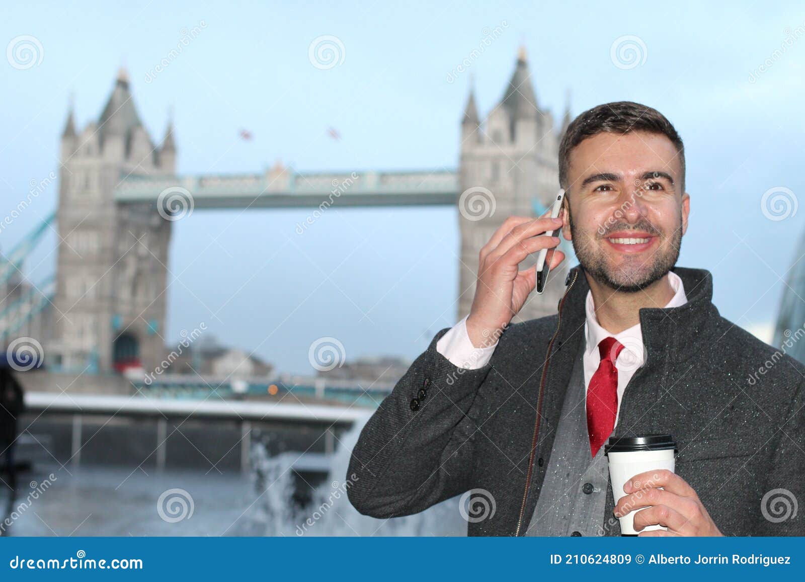 British Businessman Calling from London Bridge Stock Image - Image of ...