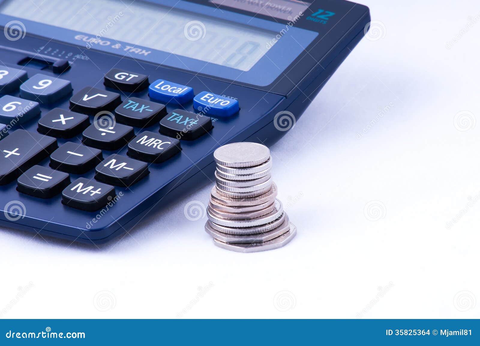 British Coins And Calculator Side View Stock Photo - Image of growth ...
