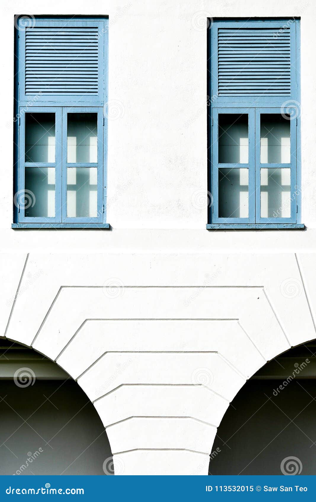 British Colony House White Blue Windows Stock Image - Image of colonial ...