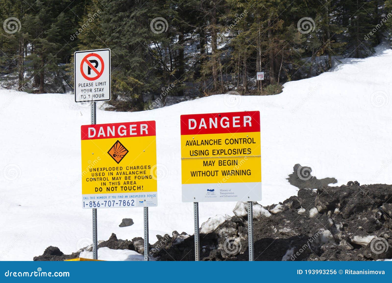 View of Sign on Trans-Canada Highway `Danger. Avalanche Control Using ...