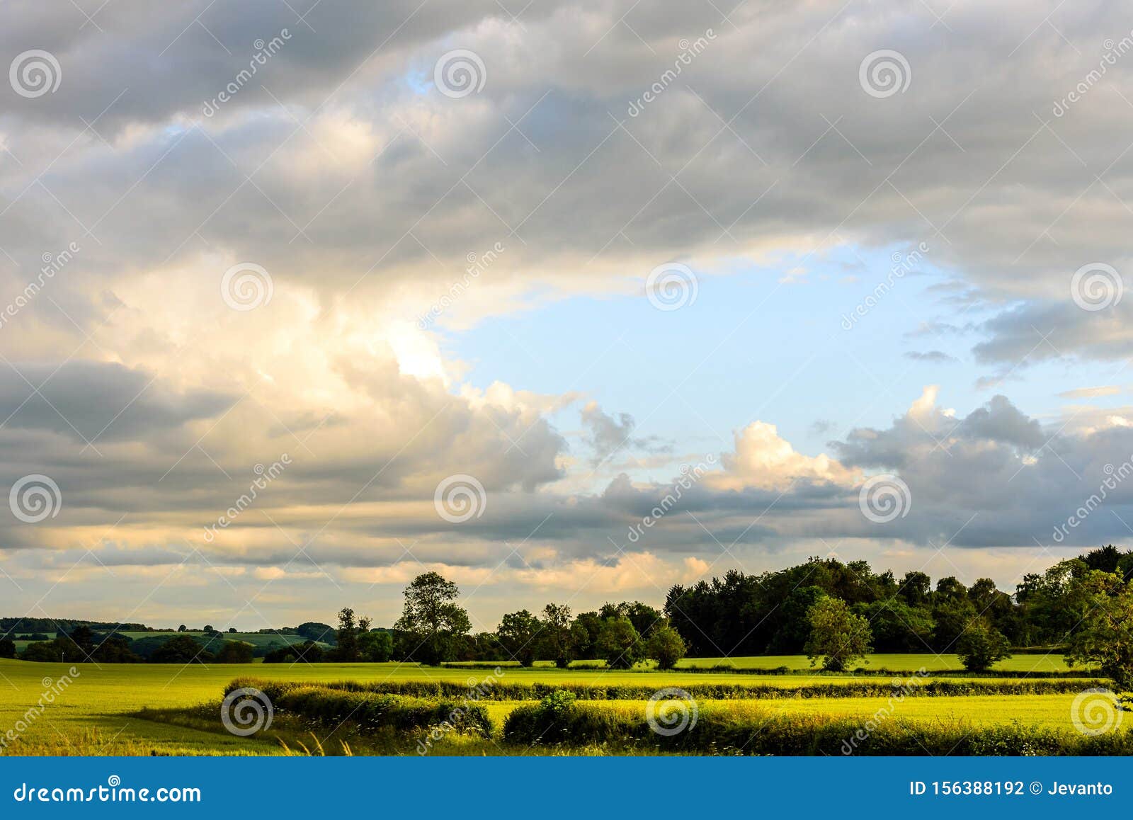 British Countryside Landscape at Sunset in Summer Stock Photo - Image ...