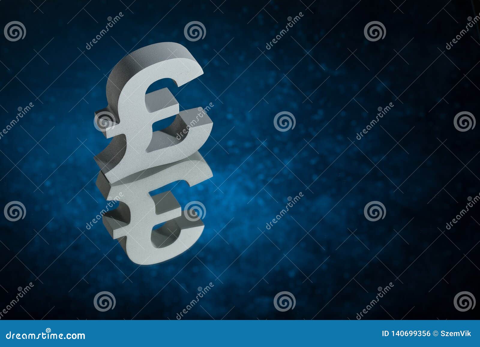 British Currency Symbol or Sign with Mirror Reflection on Blue Dusty ...