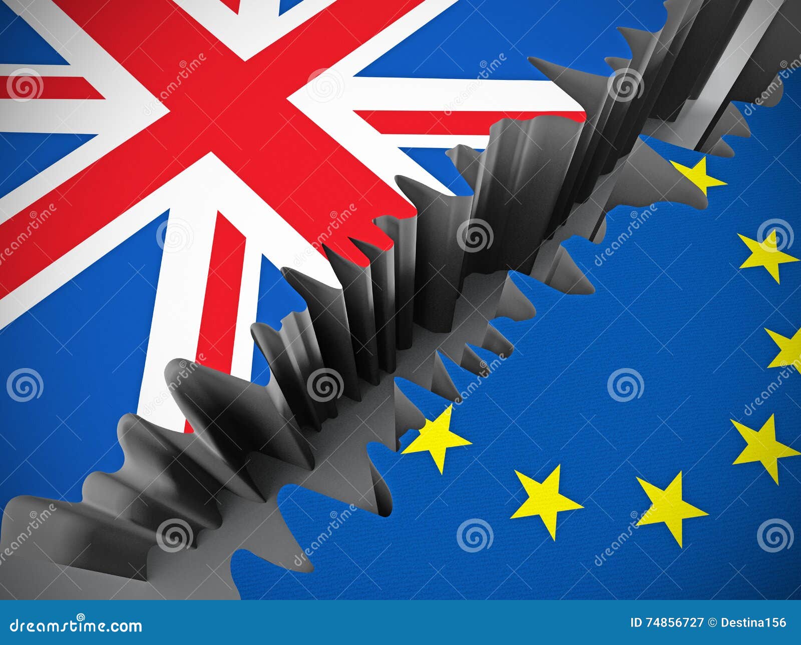 British and European Union Flags Separated by Crack Stock Illustration ...