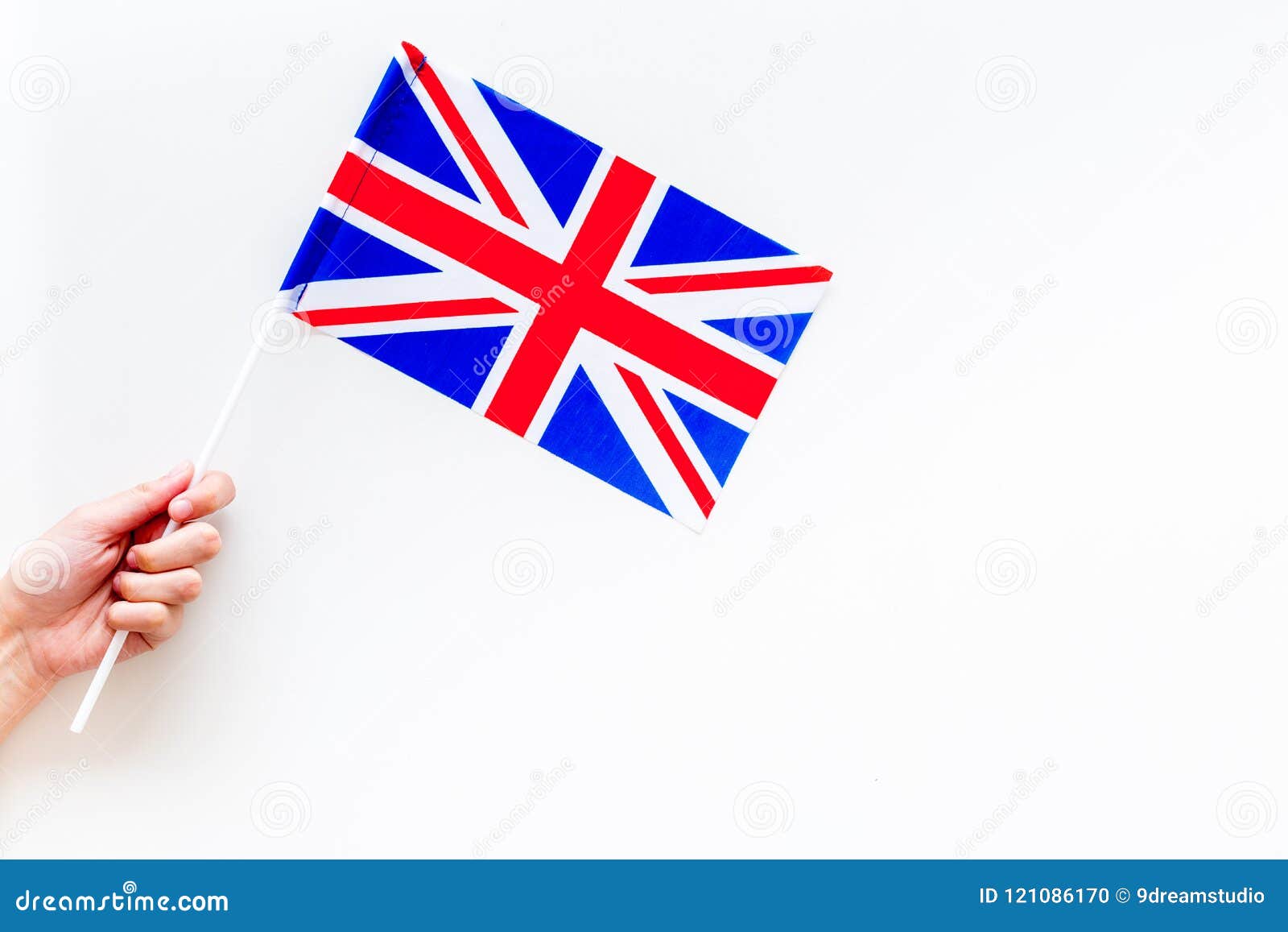British Flag Concept. Small Flag on White Background Top View Copy ...