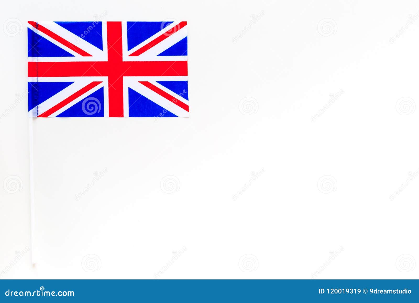 British Flag Concept. Small Flag on White Background Top View Space for ...
