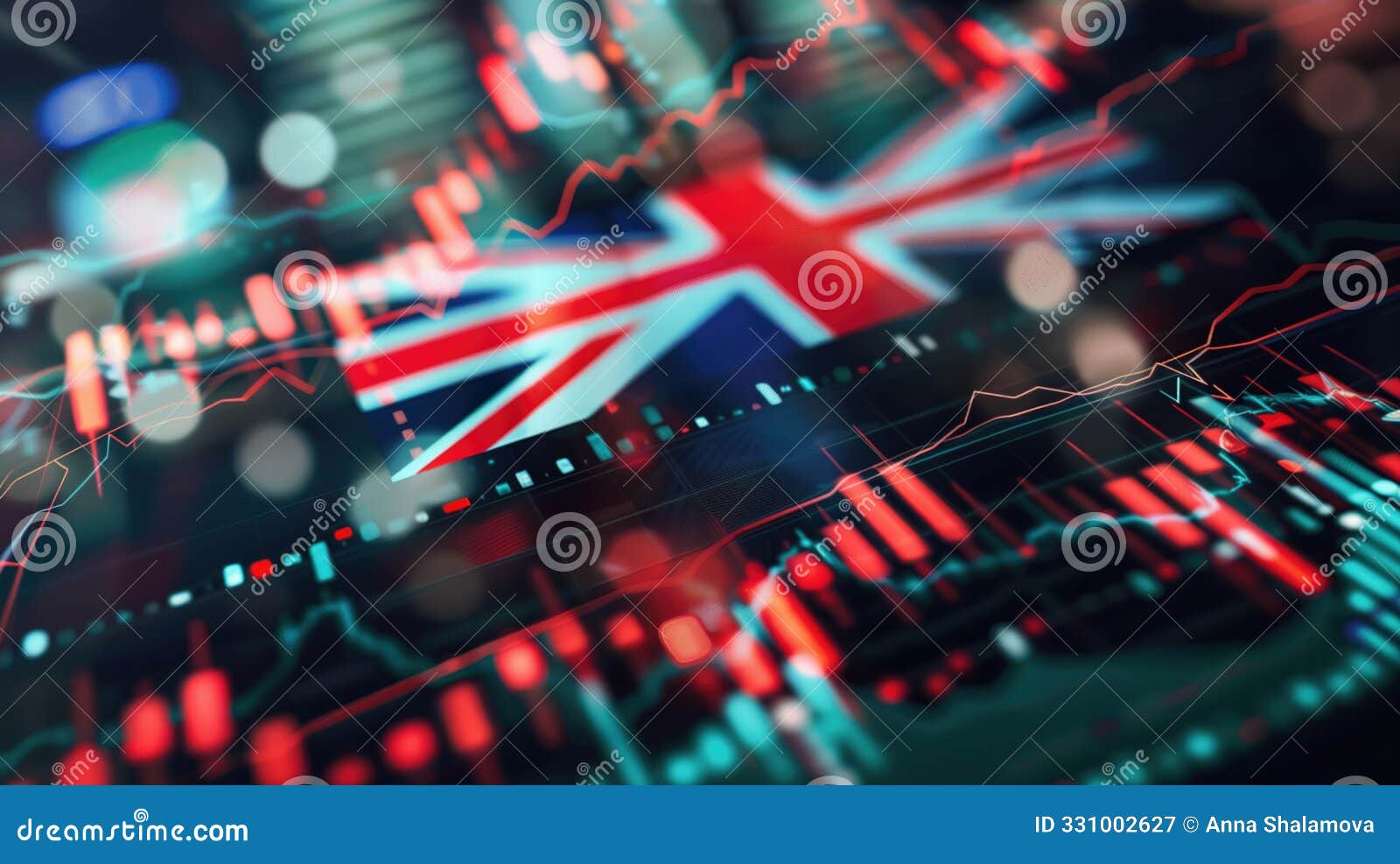 British Flag Overlaid with Digital Financial Graphs and Charts in a ...