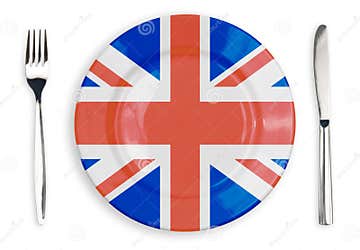 British Flag Plate, Fork and Knife Isolated Stock Photo - Image of jack ...