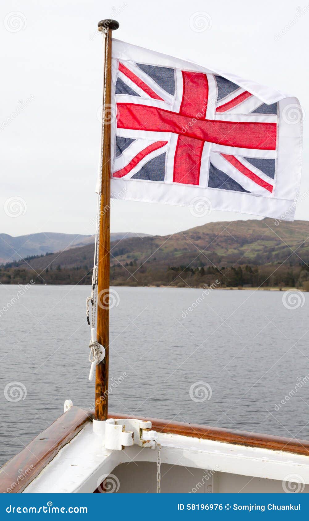 British Flag on a Pole at the Front of the Boat. Stock Photo - Image of ...
