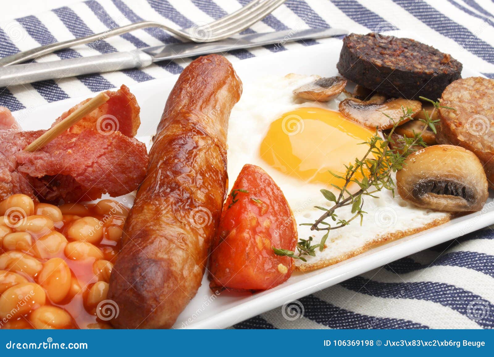 British Full Breakfast on a Plate Stock Photo - Image of grilled, fork ...