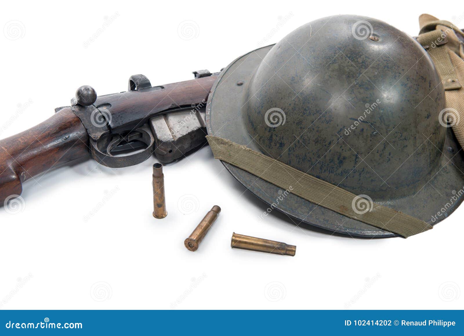 British Helmet and Rifle of World War II Stock Photo - Image of ...