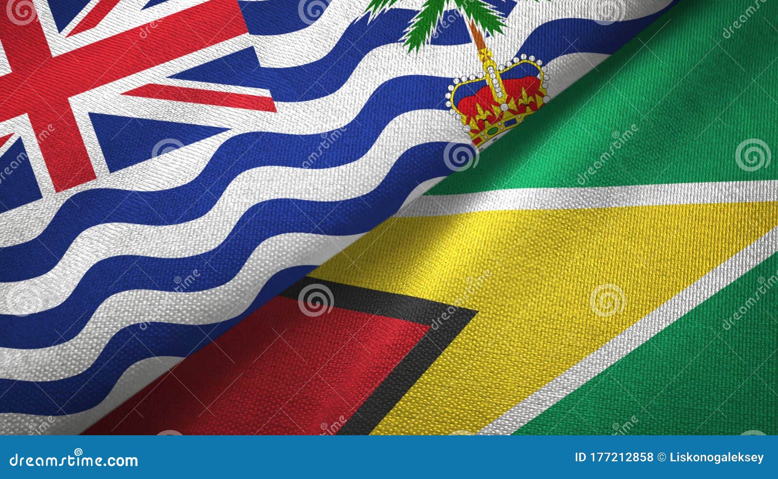 British Indian Territory and Guyana Two Flags Textile Cloth Stock Photo ...