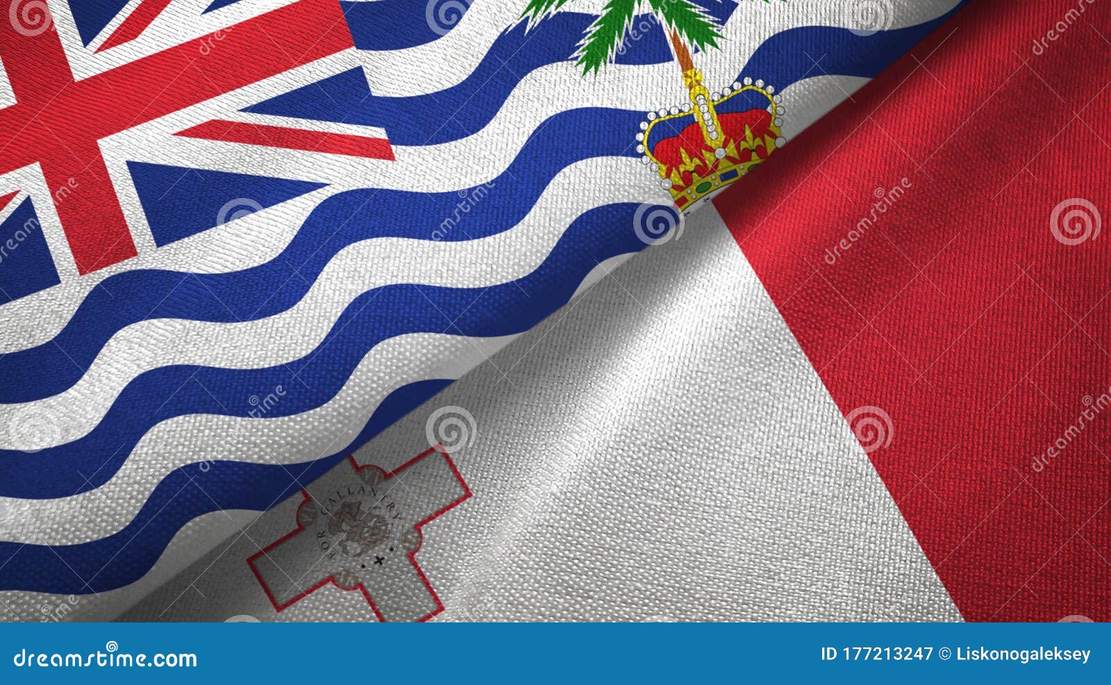 British Indian Territory and Malta Two Flags Textile Cloth Stock Image ...