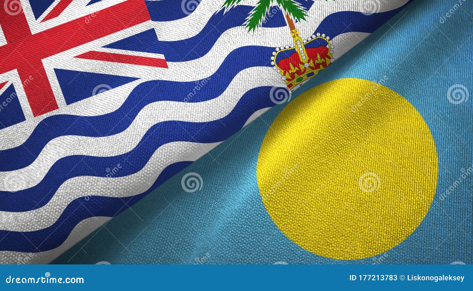 British Indian Territory and Palau Two Flags Textile Cloth Stock Image ...
