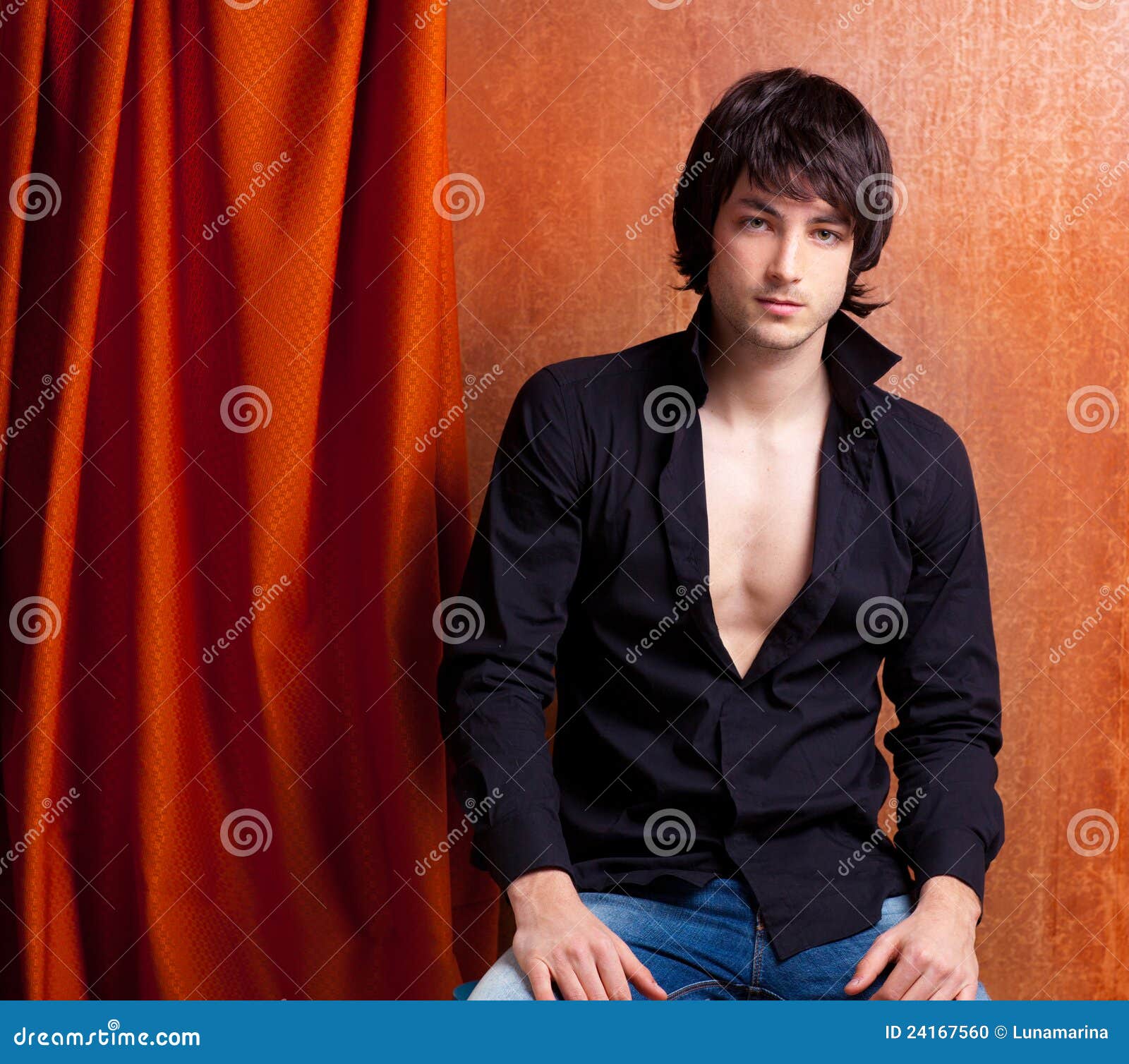 British Indie Pop Rock Look Young Man on Orange Stock Photo - Image of ...