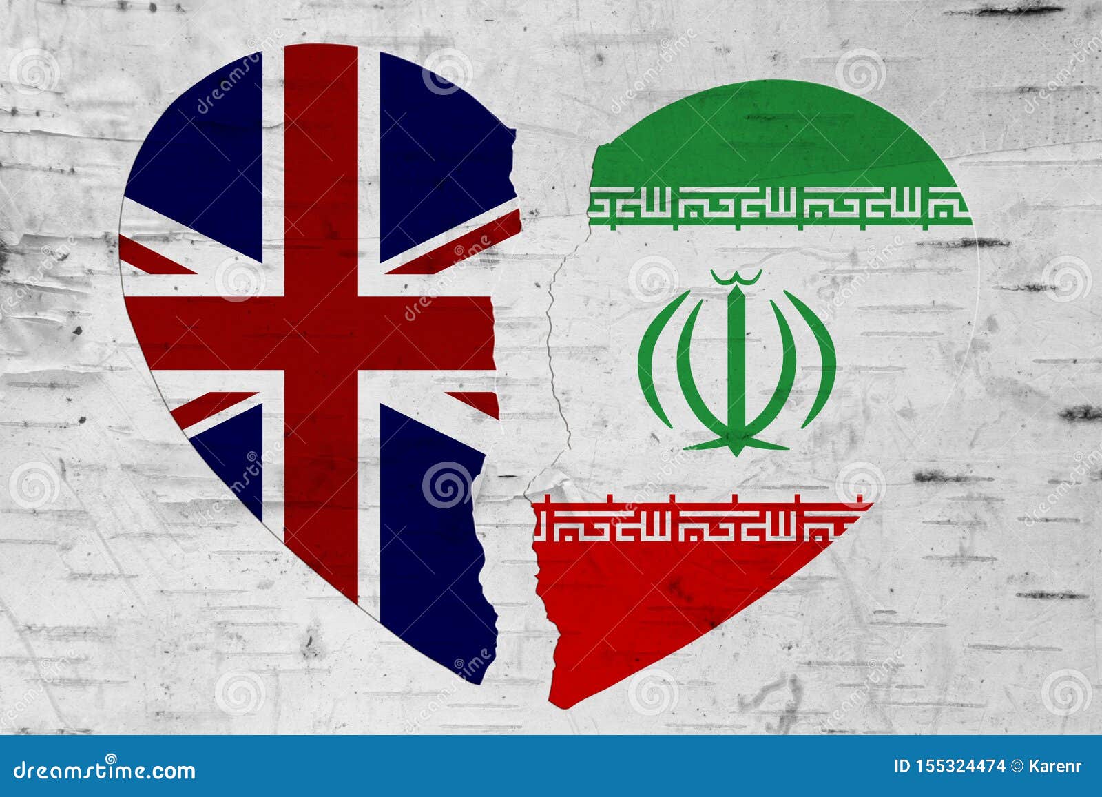 British and Iran Flags in a Broken Heart Stock Illustration ...