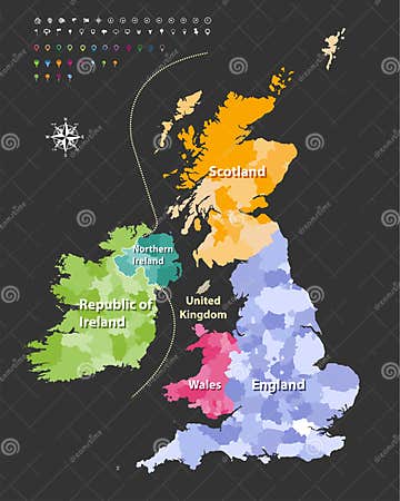 British Isles Map Colored by Countries. Vector Stock Vector ...