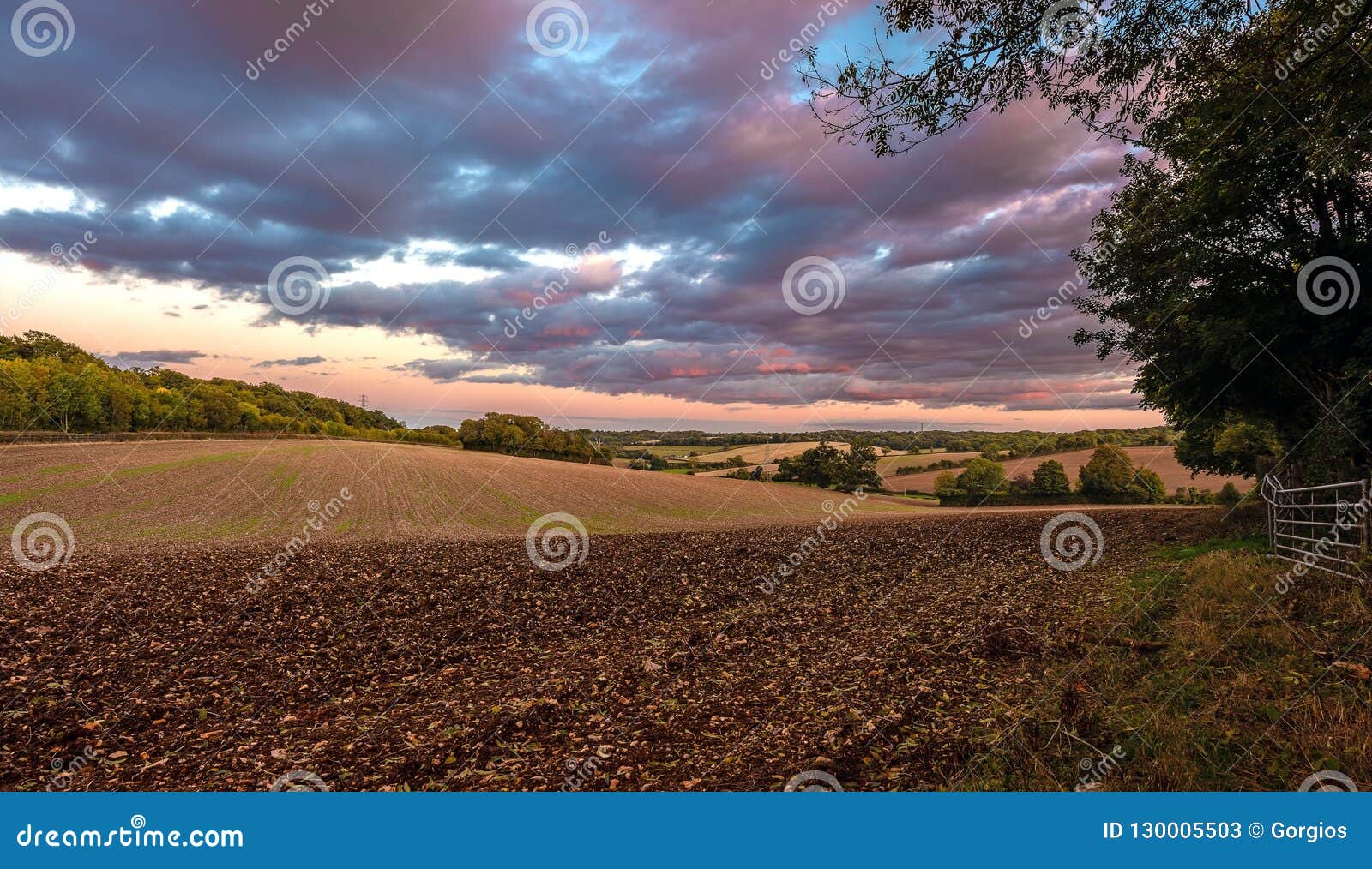 British Landscape during Sunset Stock Image - Image of land, horizon ...