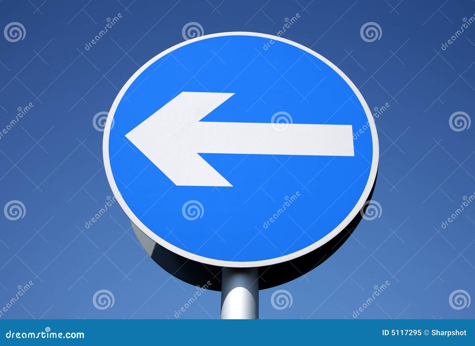 British Left Turn only Sign. Stock Image - Image of blue, directional ...