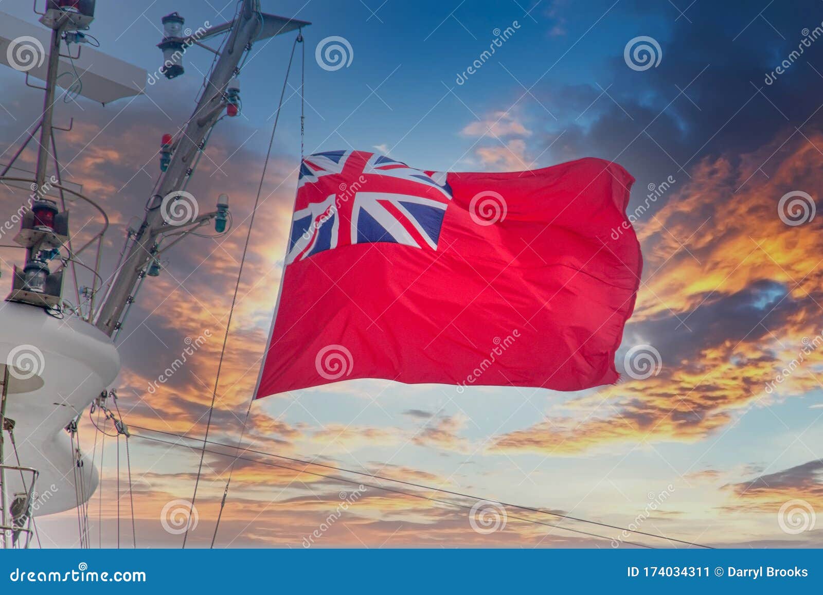 British Navy Flag Blowing in Wind at Sunset Stock Image - Image of ...