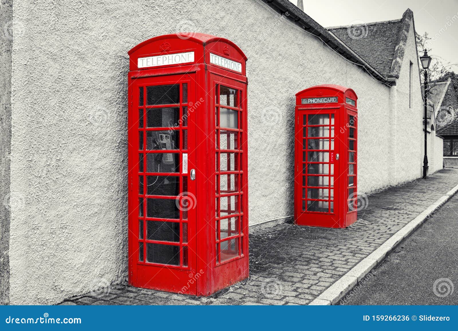 British Old Red Phone Booth, Monochrome Image, UK Stock Photo - Image ...