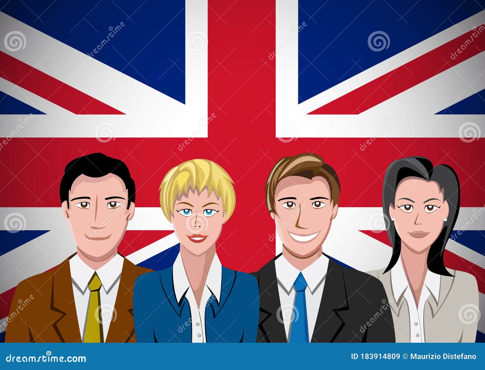 British People, Ahead of the Flag. Portrait of Teamwork in Flat Design ...