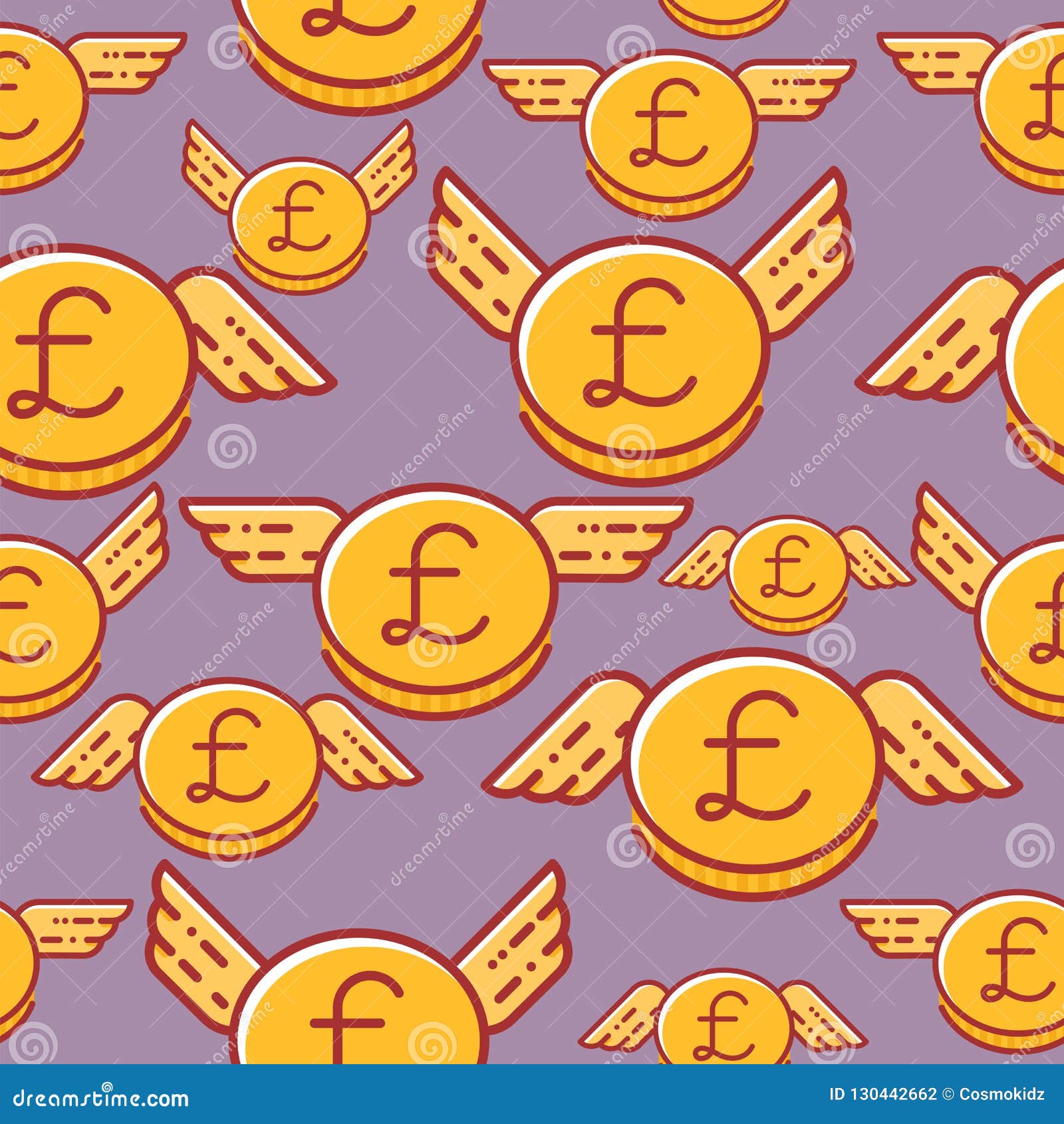 British Pound Coins with Wings, Seamless Vector Pattern, British ...