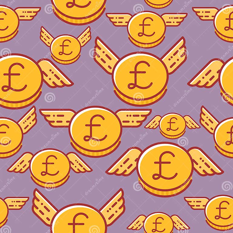British Pound Coins with Wings, Seamless Vector Pattern, British ...