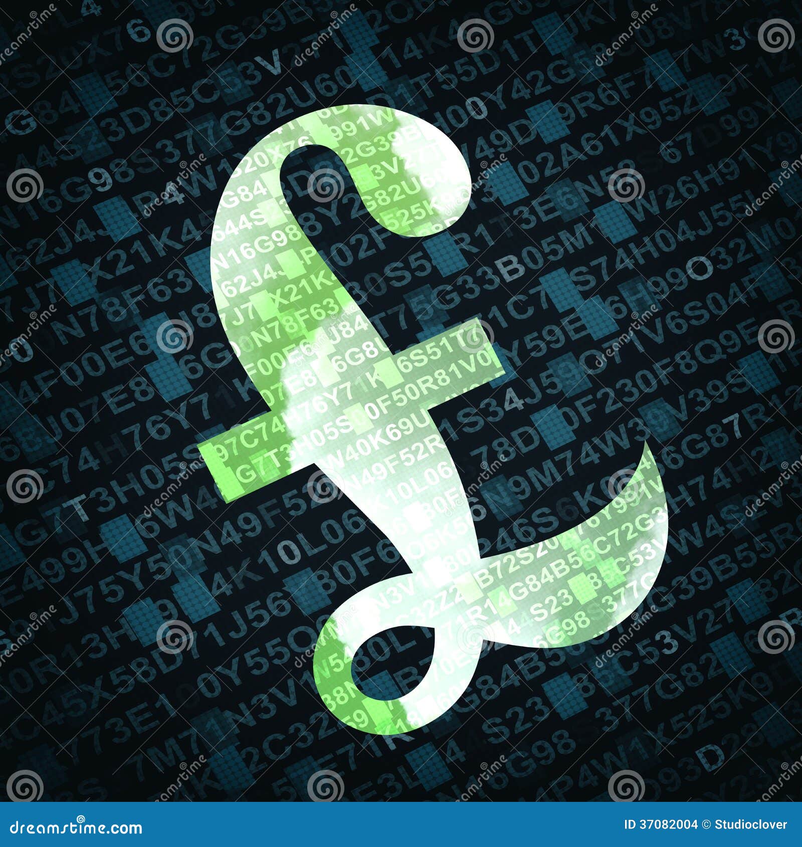 British Pound Sign with Numbers and Letters on Background Stock ...