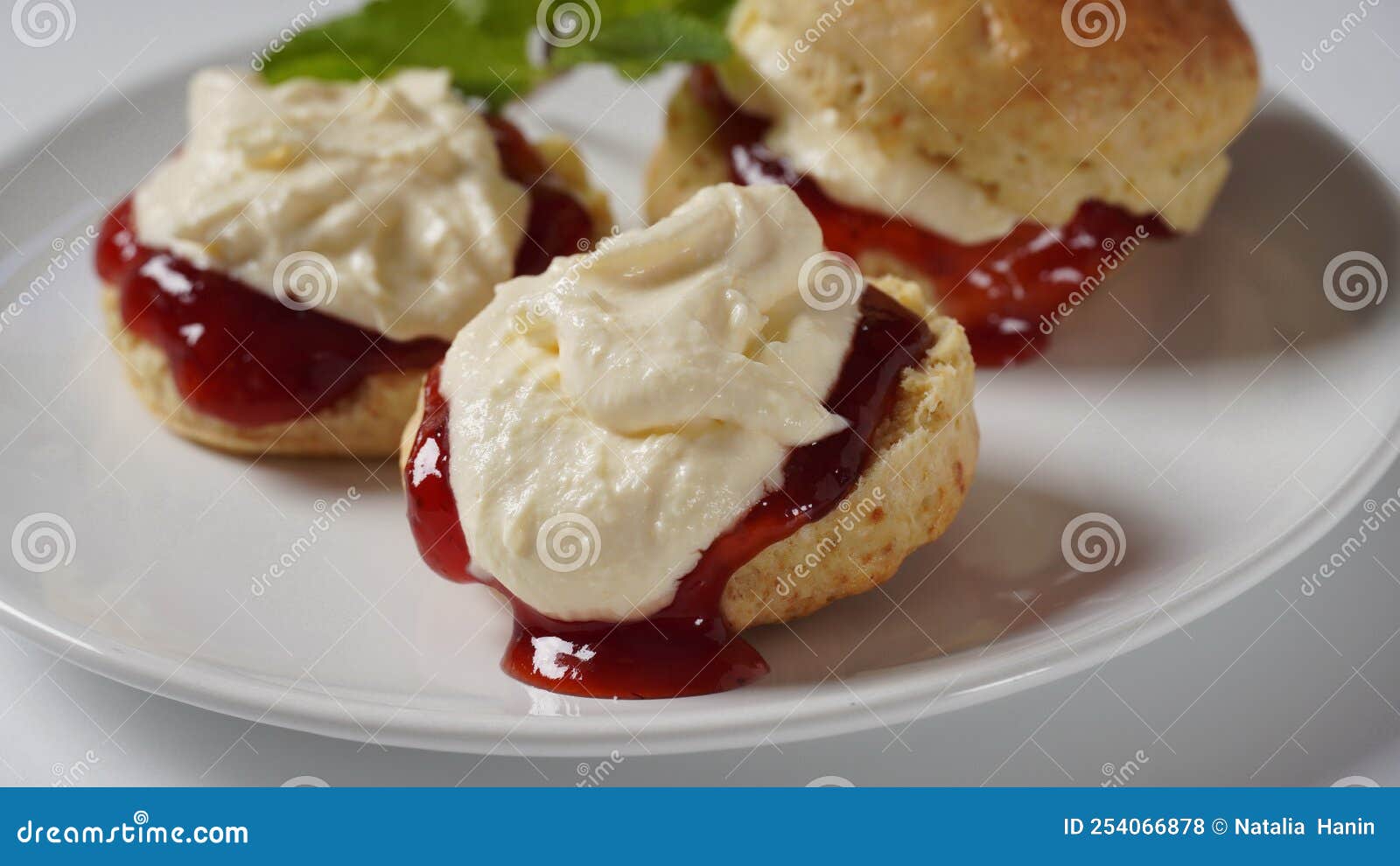 British Scones with Fruit Jam and Whipped Cream Stock Photo - Image of ...