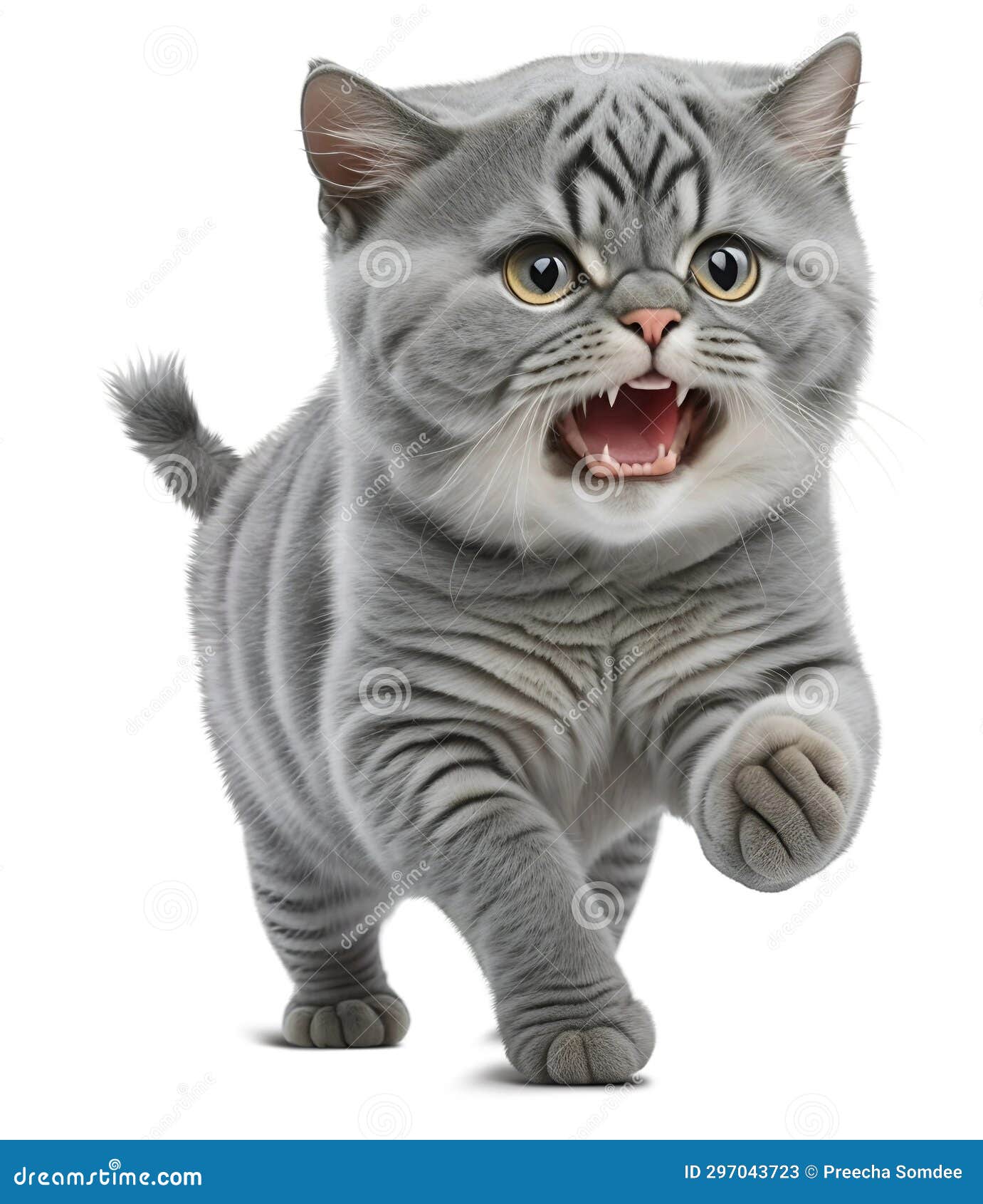 British Shorthair Cat is Mouth Open and Teeth Bared. Png. Stock Image ...