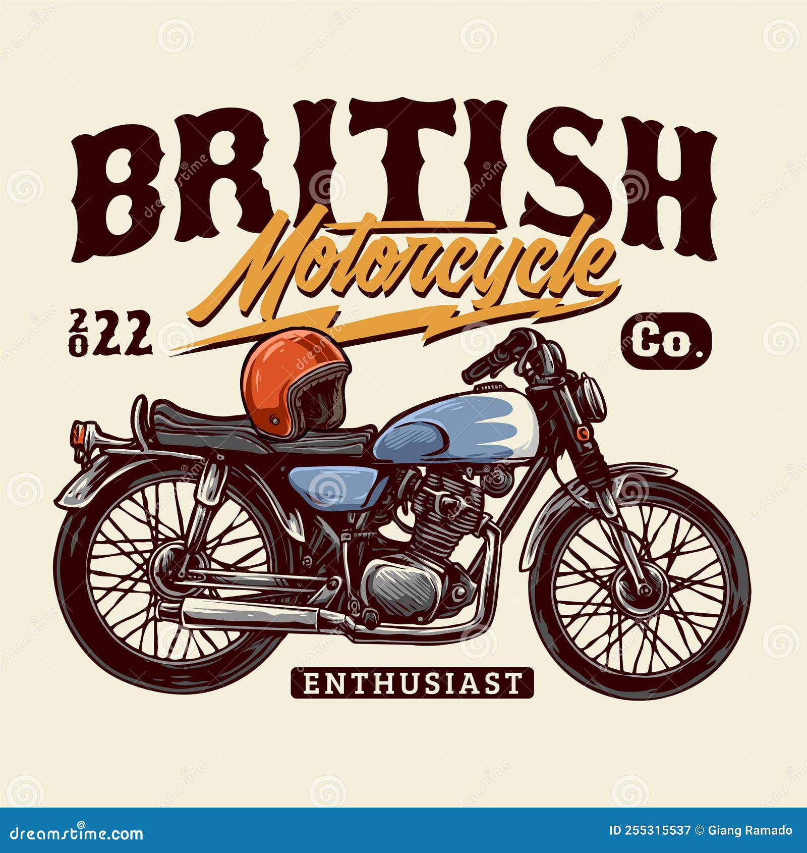 British style motorcycle stock vector. Illustration of print - 255315537