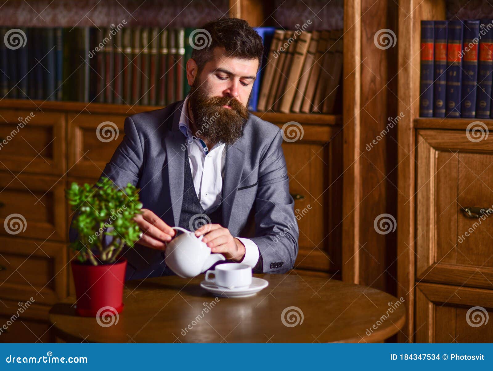 British Tea Concept. Mature Man Drinks British Tea Stock Photo - Image ...