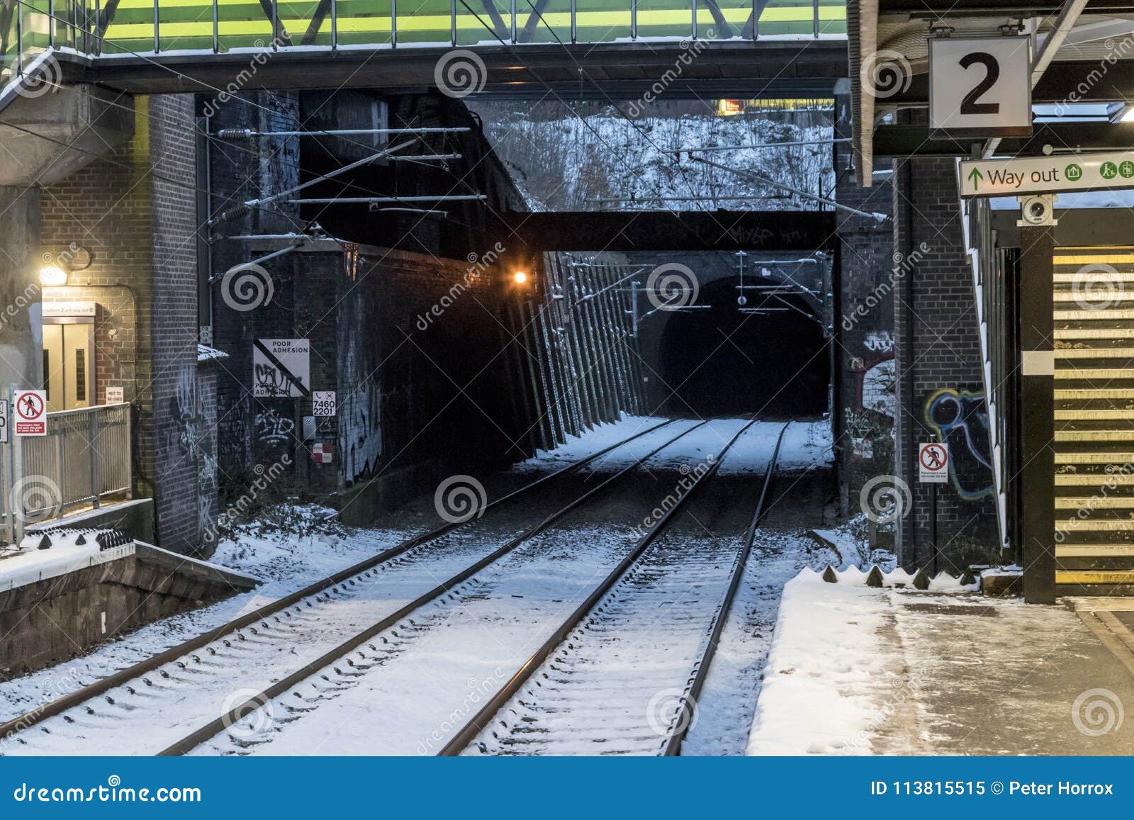 Train tunnel in snow stock image. Image of perspective - 113815515