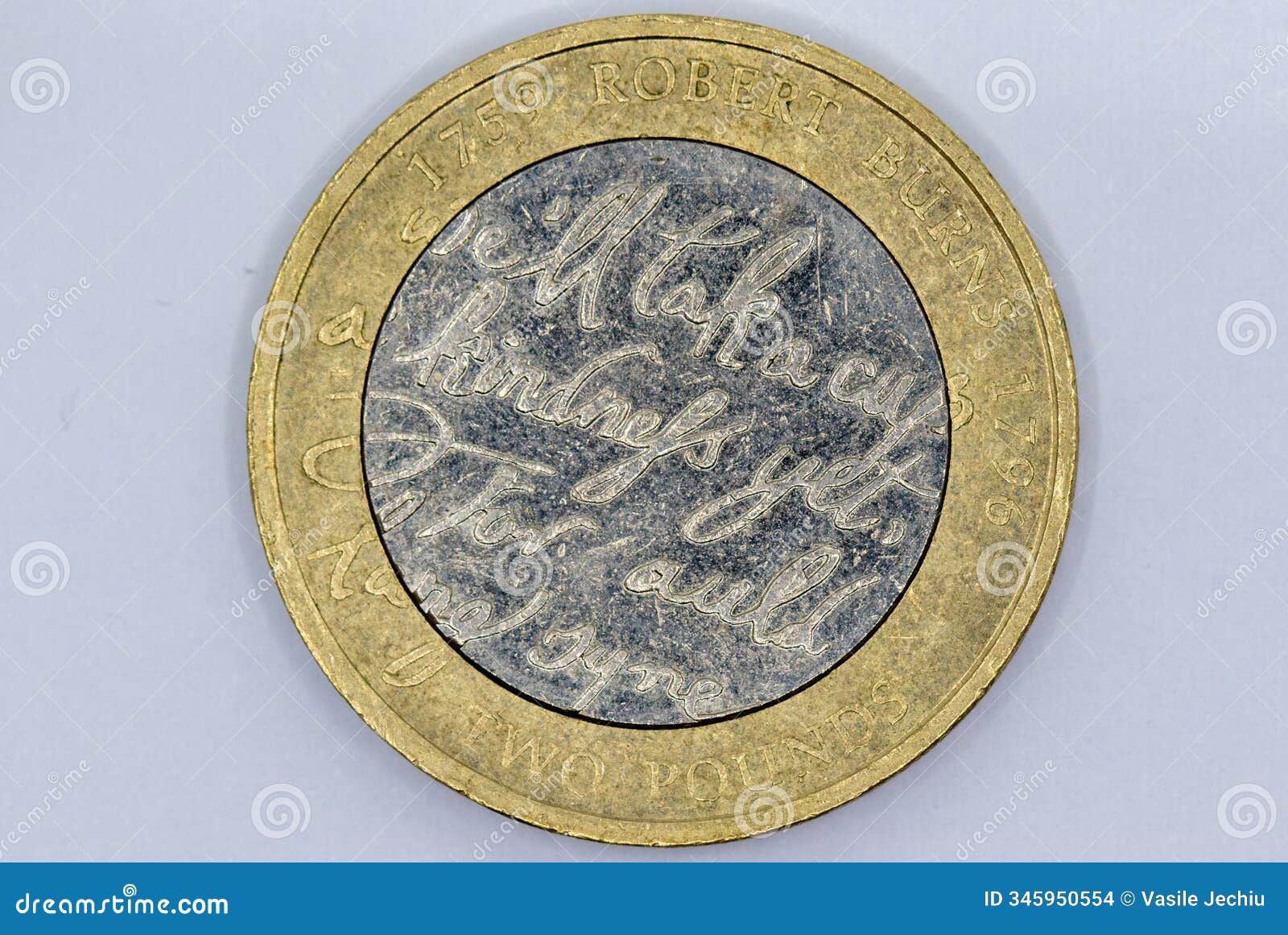 British Two-Pound Coin: Robert Burns Commemorative Reverse Stock Photo ...