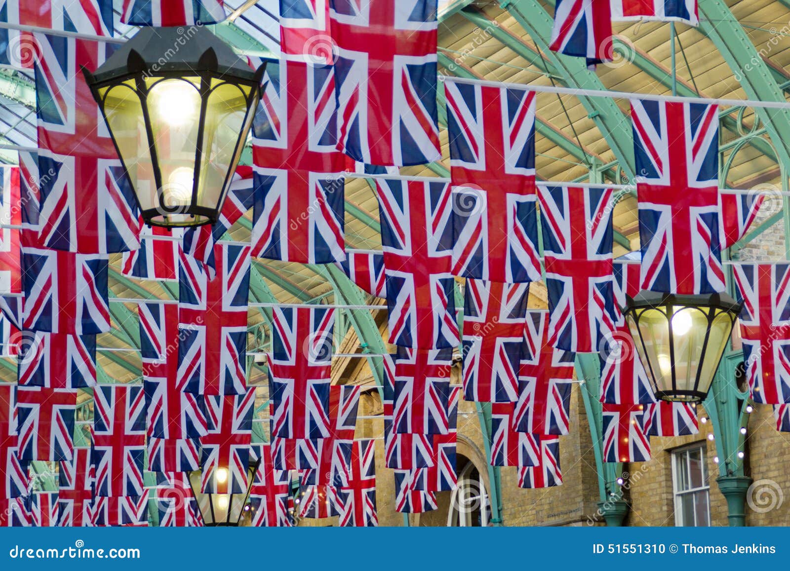 British Union Flags in Rows with Lantern Stock Photo - Image of light ...